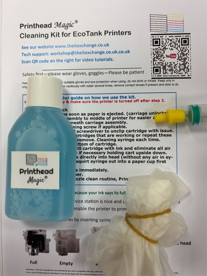 Fits Epson Eco Tank Print Head Cleaning Kit Unblocks Printer Nozzles HP ...