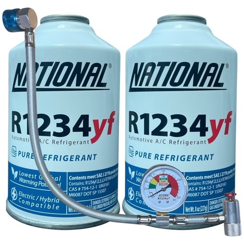 R1234yf Refrigerant 2 Cans 8oz with Hose Gauge Kit Vehicle AC Recharge ...