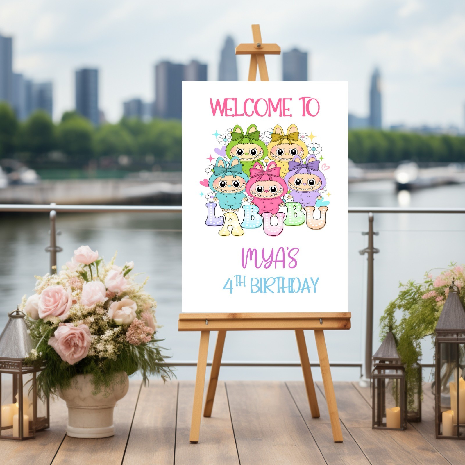 Personalised Labubu kids birthday welcome sign party hall decor poster ...