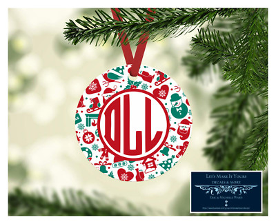 SET OF 4 MONOGRAM INITIALS METAL CHRISTMAS THEME ORNAMENTS PERSONALIZED ...