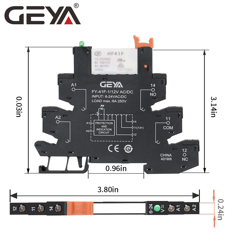 GEYA 5PCS Black UL Slim PLC 12/24V AC/DC Relay module Socket 6.2mm ...