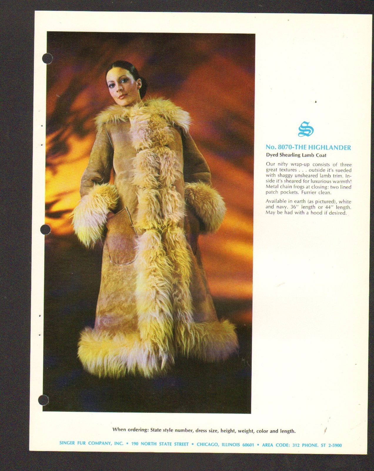 1976 VINTAGE AD SHEET #1484 - SINGER FUR COAT COMPANY - HIGHLANDER | eBay