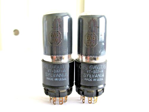 2 SYLVANIA JAN 6V6GT/G/VT-107 VACUUM TUBES SMOKED GLASS COPPER POST TV ...