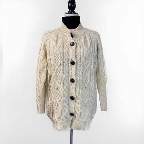 Chunky Cable Knit Fisherman Cardigan Sweater Big Buttons Soft Tunic ...