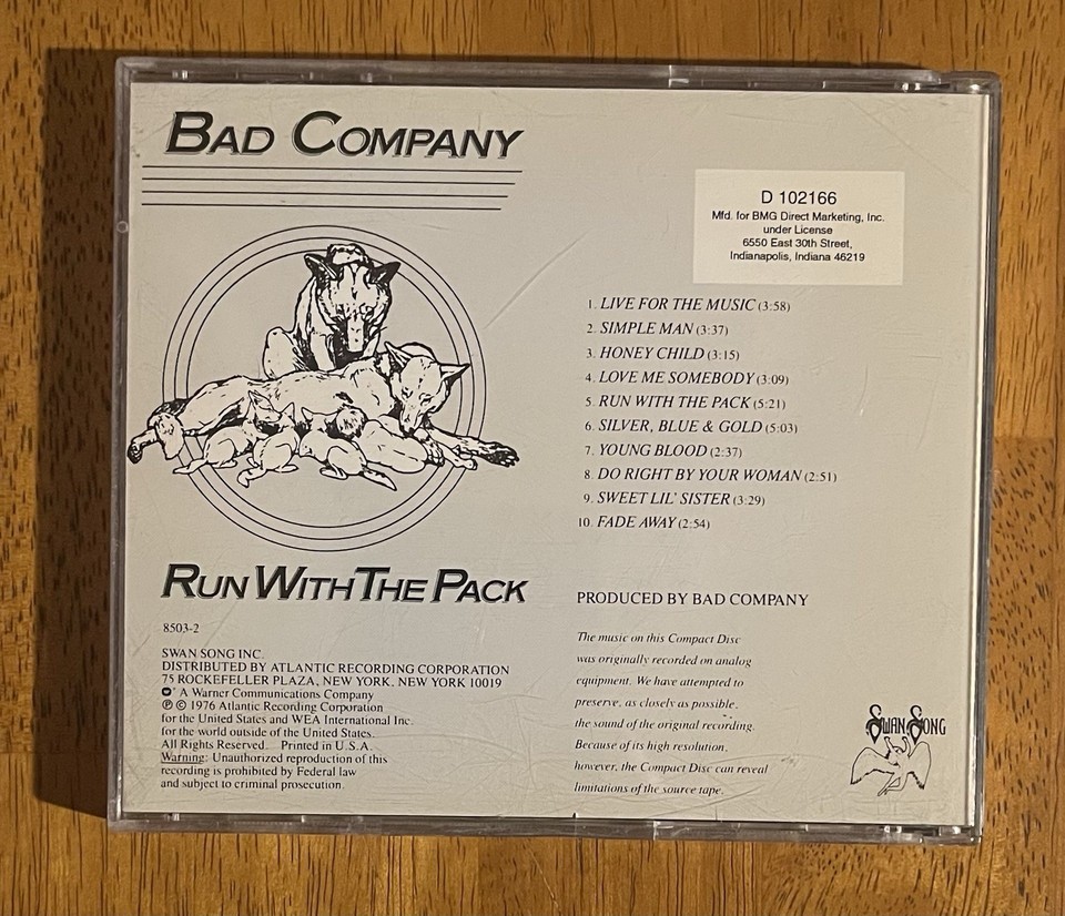 Bad Company Run With The Pack CD Swan Song SS 8503-2 | eBay UK