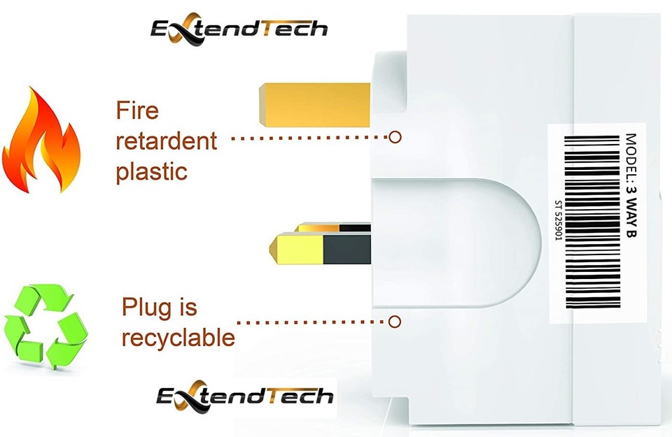 2 x 3 Way Gang Block Triple Socket Splitter 13A Mains UK Plug Adaptor ...