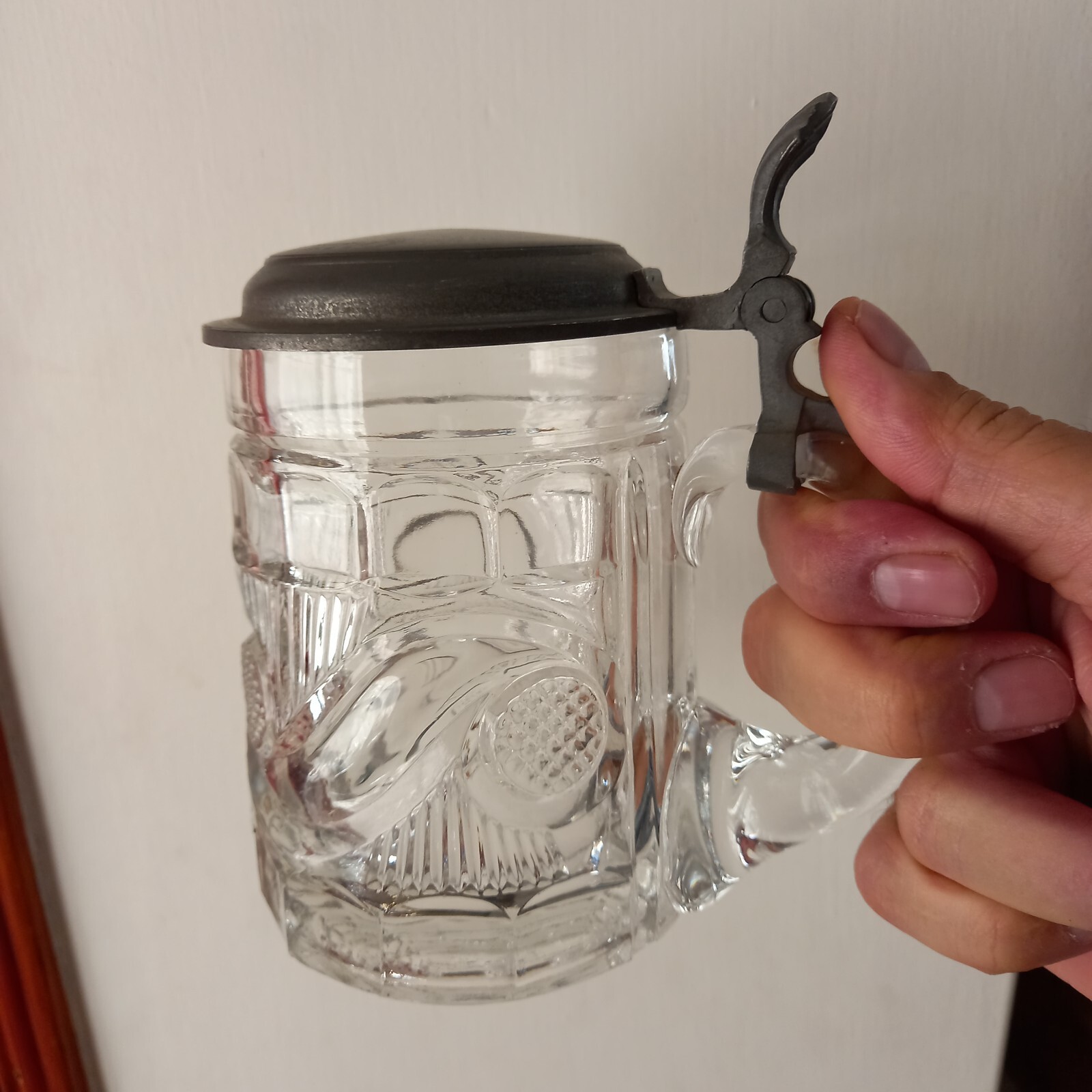 German Glass Pewter Beer Mug Stein Vintage Lid Decorated Brand/Prost ...