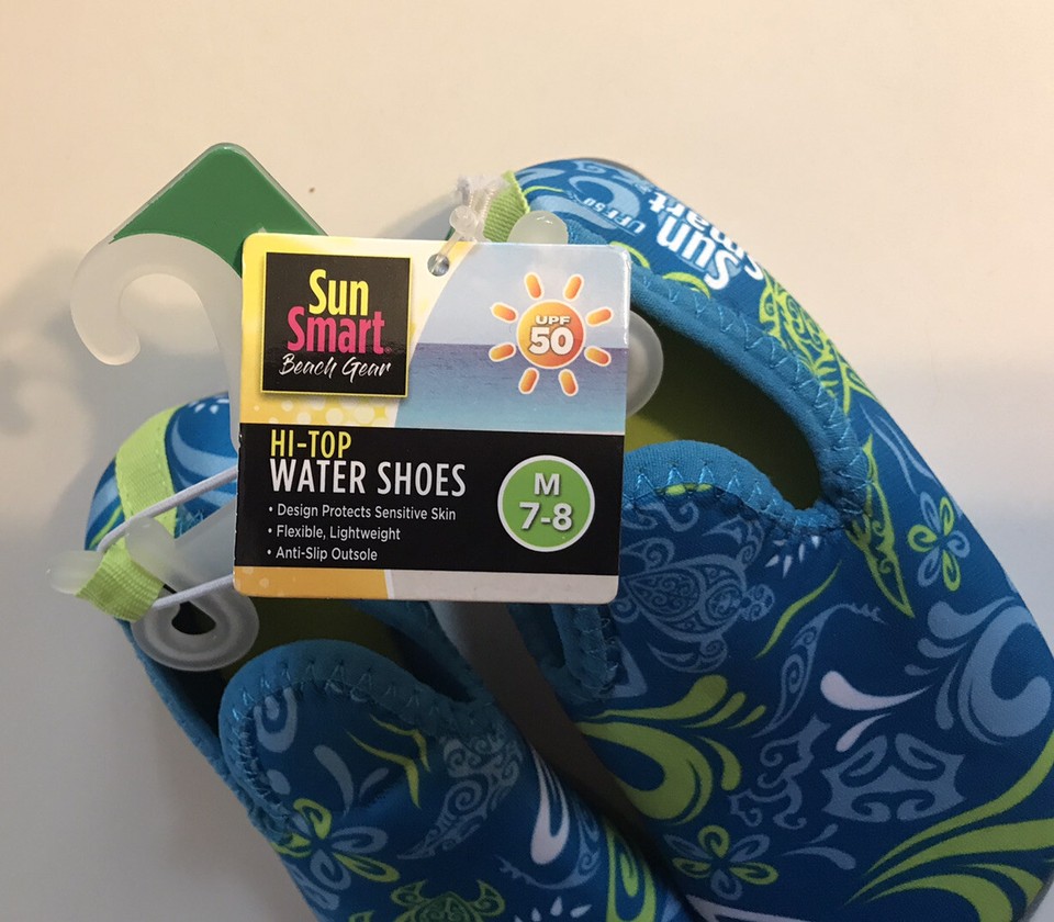 SunSmart Neoprene Rubber Sole Hi-top Water Swim Shoes Blue Sea Pattern ...