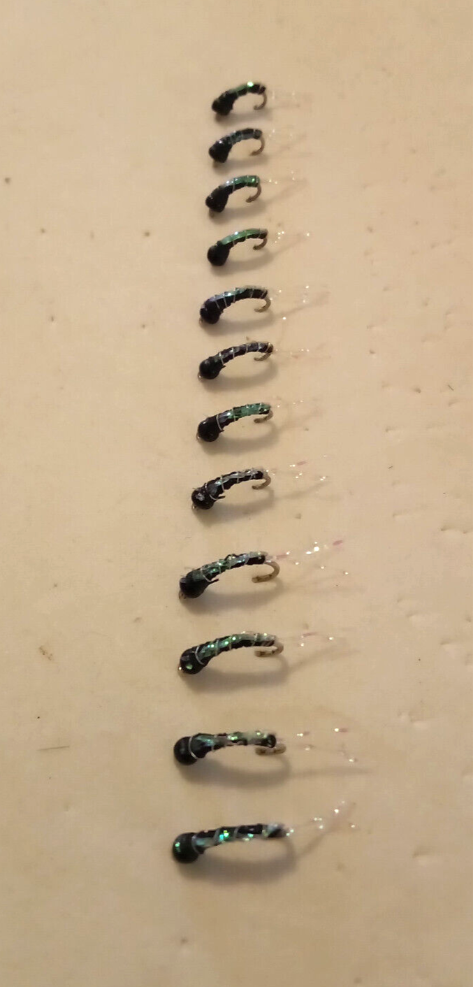 1 Doz Bead head BLACK ZEBRA midge nymphs Trout fly fishing Sz # 16-18 ...