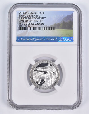 2016-S Silver PF70 ANT Theodore Roosevelt Quarter Limited Edition NGC ...