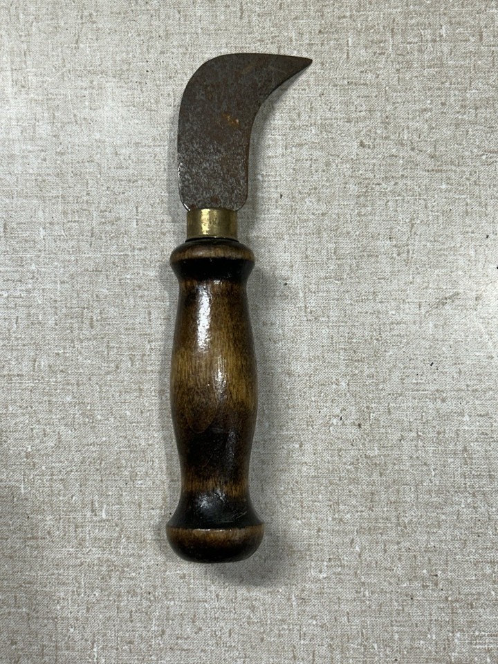Vintage Curved Blade Knife Wood Handle -LOT of (3) Carpet Linoleum ...