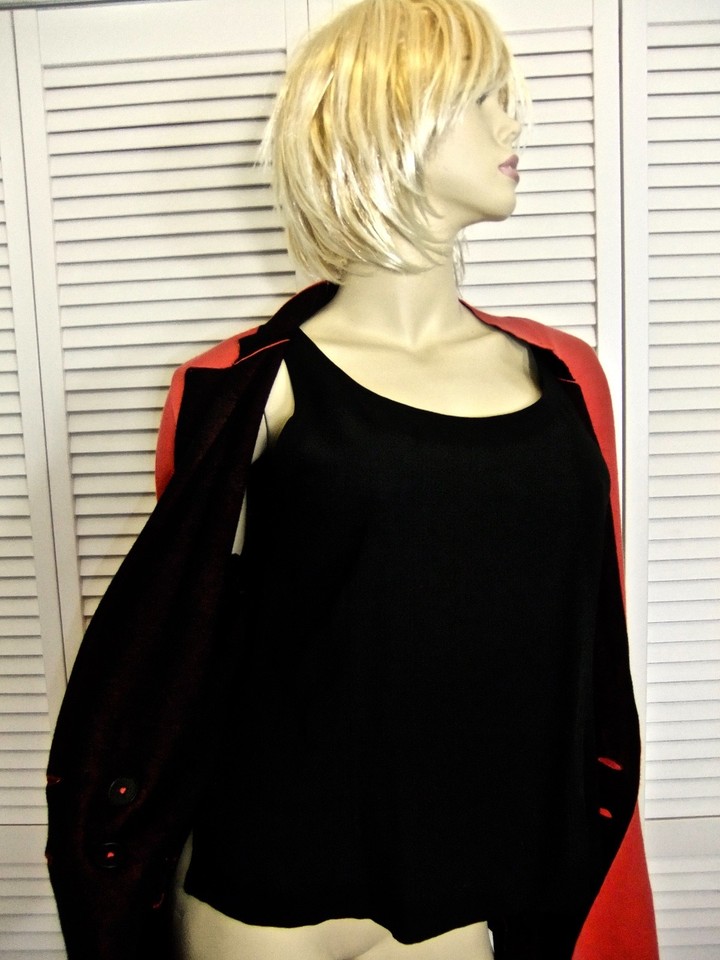 NWT ZOZO SWEATER MEDIUM RED & BLACK DOUBLE BREASTED FITTED CARDIGAN ...