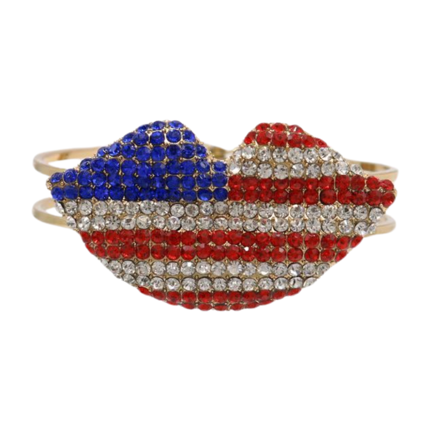 Women Gold Metal Cuff Bracelet Bling USA Flag Kiss Lips Holiday Present ...