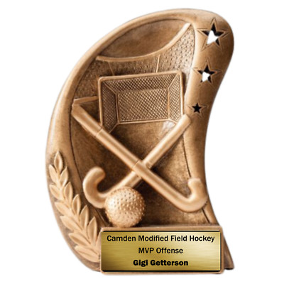 FIELD HOCKEY RESIN CURVE AWARD TROPHY PERSONALIZED 5.5" MVP MIP SENIOR ...