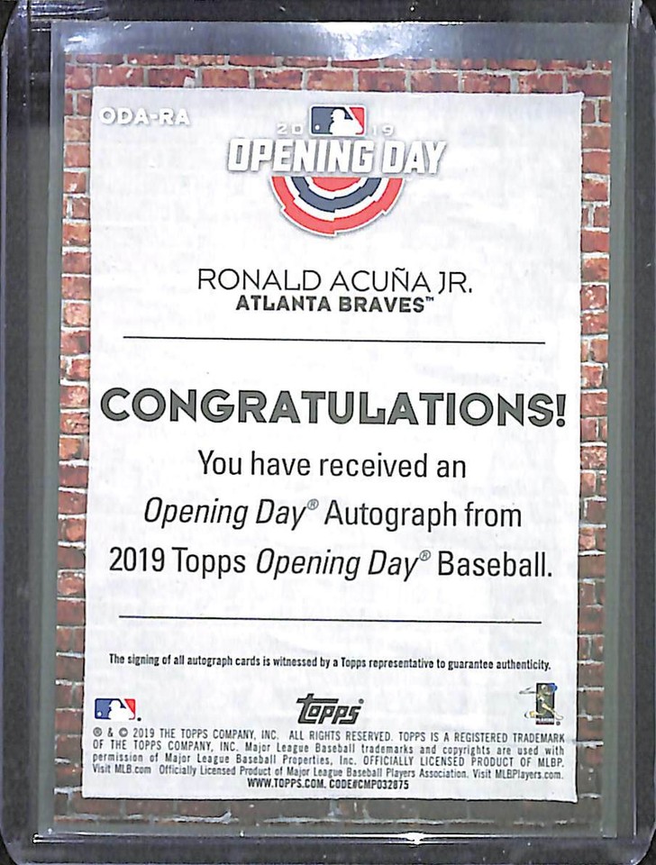 2019 Topps Opening Day Baseball Autograph #ODA-RA Ronald Acuna Jr. | eBay