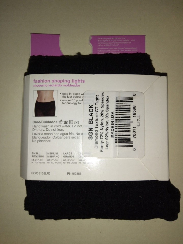 No Nonsense Fashion Great Shapes Tights Large Diamond Black 1 Pair | eBay