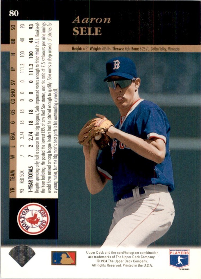 1994 Upper Deck Aaron Sele Boston Red Sox #45 MLB Baseball Card | eBay