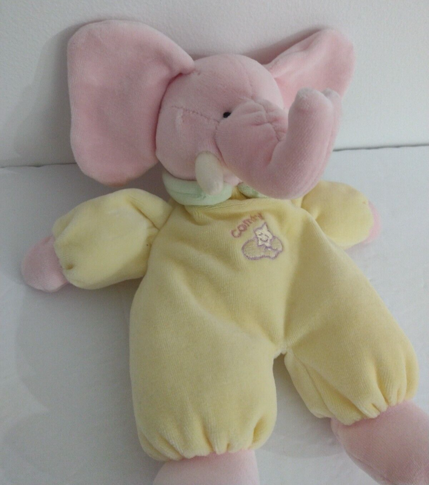 Tuskie Yellow Pink Elephant Comfy Plush Rattle Vintage 9" Baby Stuffed ...