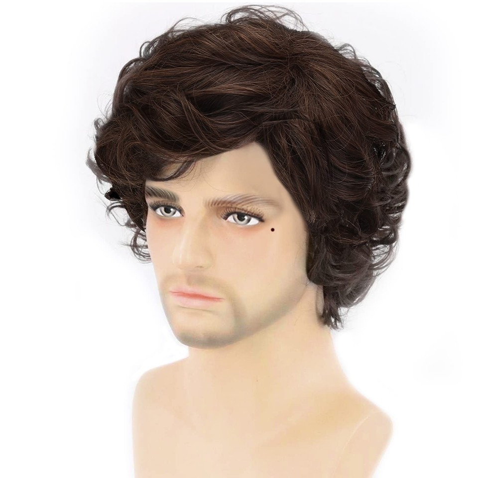 Mens Brown Wig Short Fluffy Brown Wavy Wig for Men Boys Natural ...