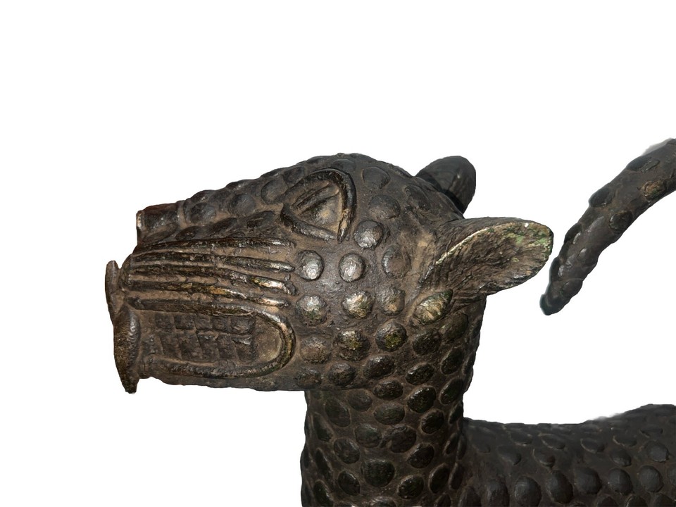 African Royal Leopard Oba Cast Bronze Benin H14 Inch 13 Inch Wide 20