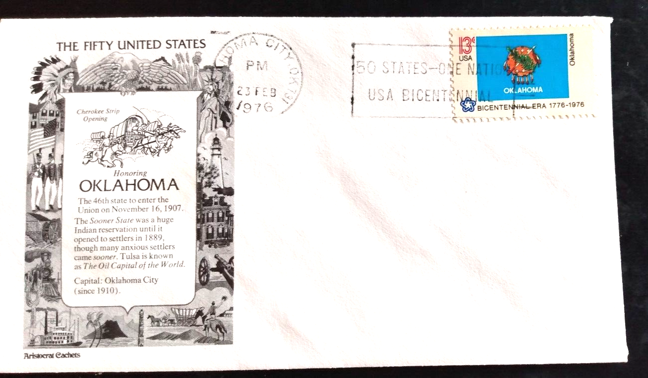 OKLAHOMA STATE FLAG OKLAHOMA CITY CANCEL 1976 ARISTOCRAT CACHET FDC VF ...
