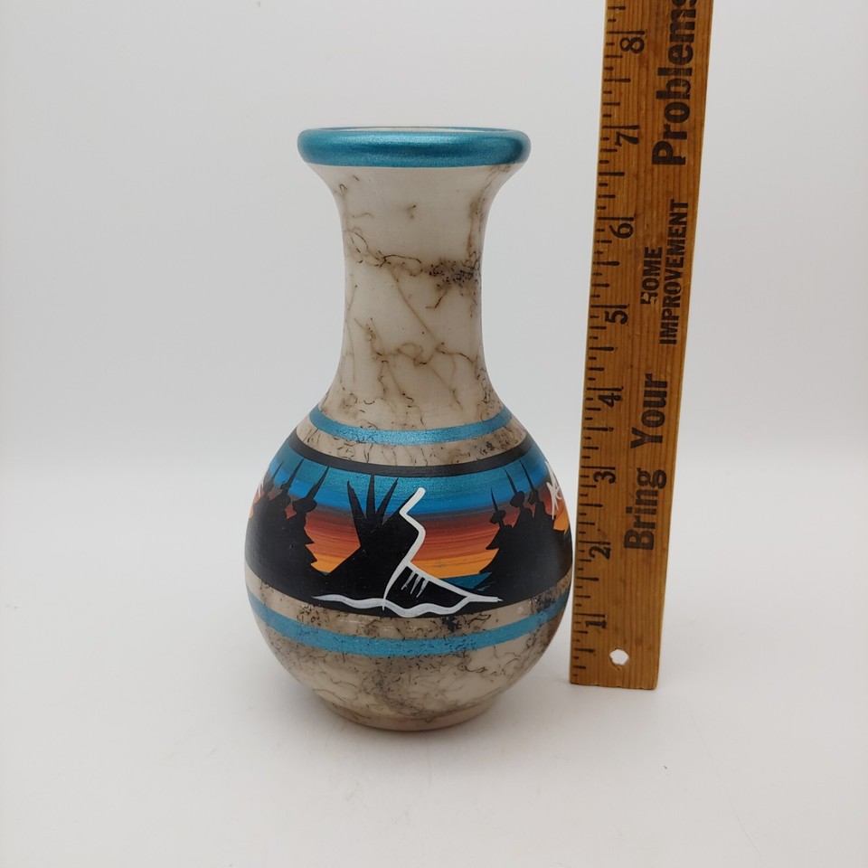 Navajo Horse Hair Pottery Vase Pot - 7" Handmade Native American ...