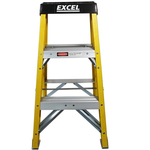 Excel Electricians Fibreglass Step Ladder 3 Tread Heavy Duty 0.76 m ...