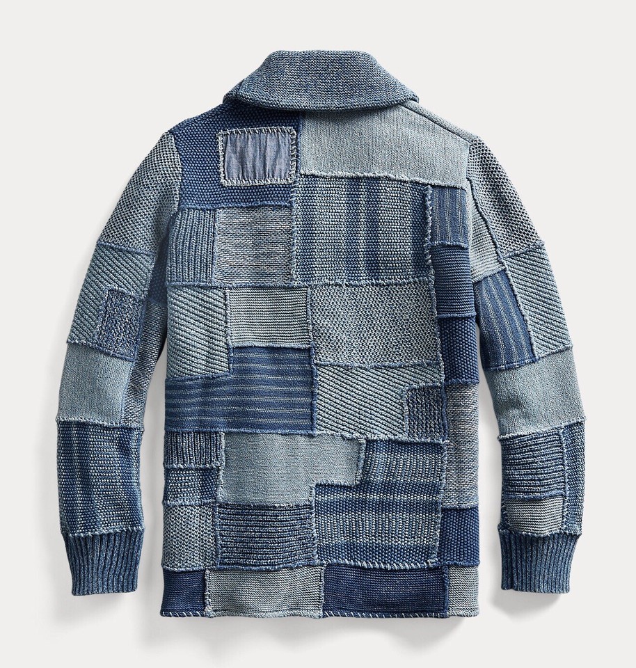 $1600 Ralph Lauren RRL Indigo Patchwork Cardigan Sweater- Unisex 4 ...