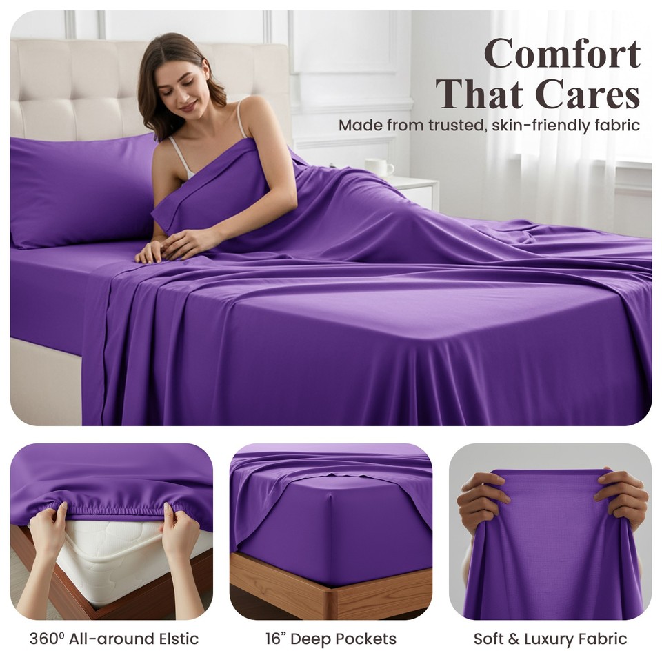 Bamboo Blend Bed Sheet Set 4 Piece Breathable Deep Pocket Luxury Hotel ...