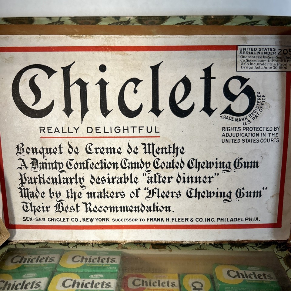 Antique Chiclets Gum Display Box Frank Fleer 1900s Glass Countertop Ad ...