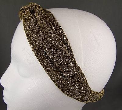 Gold sparkle textured fabric turban twist stretch headband 1.75" wide ...