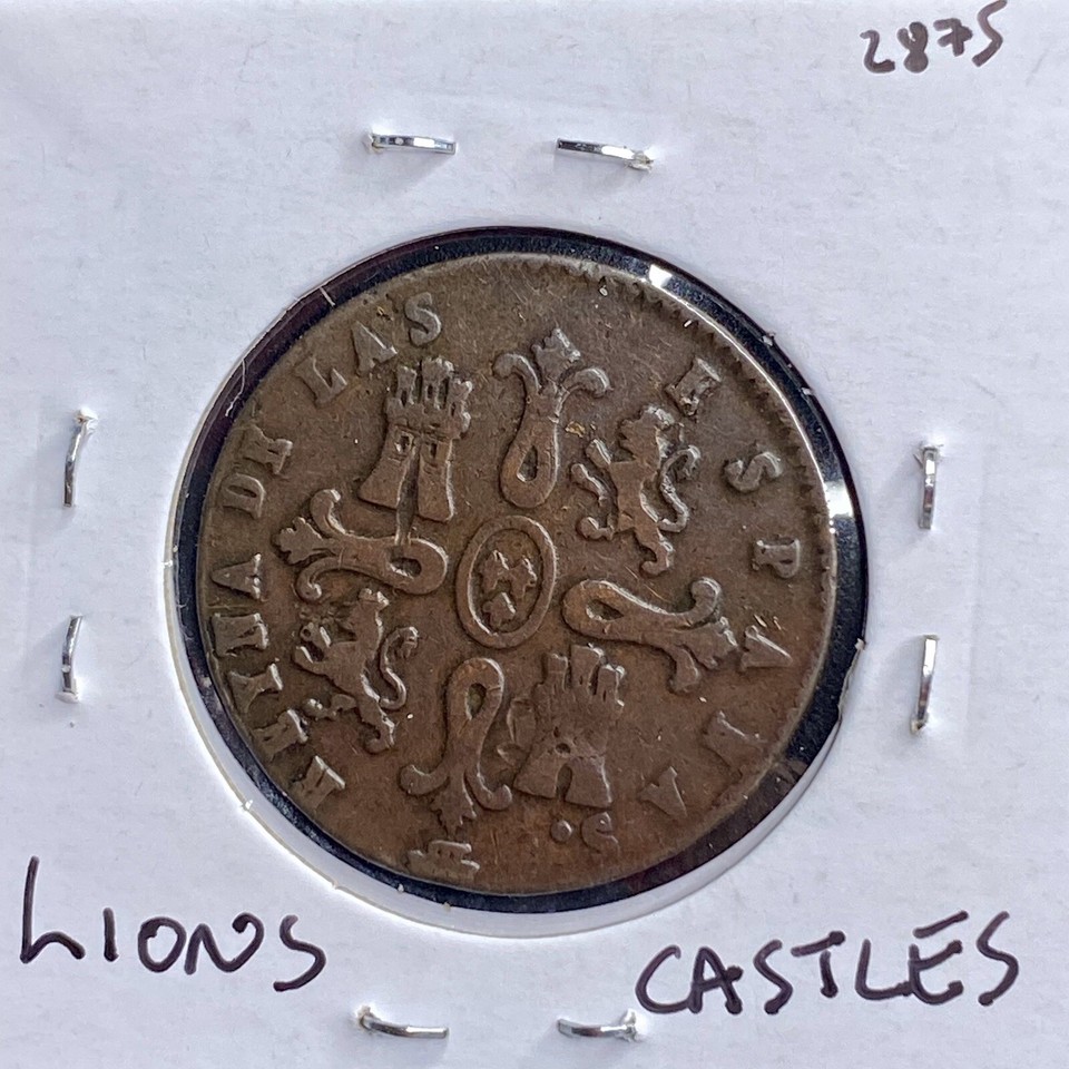 Very Nice 1843 Spanish 8 Maravedis Coin Queen Isabella II 180 Years Old ...