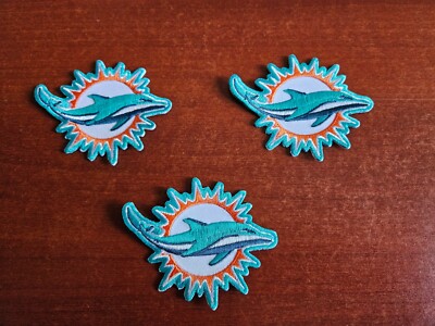 Miami Dolphins Three 3" Iron On Embroidered Patches FREE Shipping!! | eBay