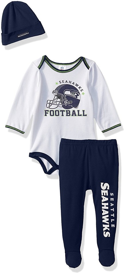 Seattle Seahawks NFL Infant/Baby Boys’ 3-pc Bodysuit, Pant, & Cap Set ...
