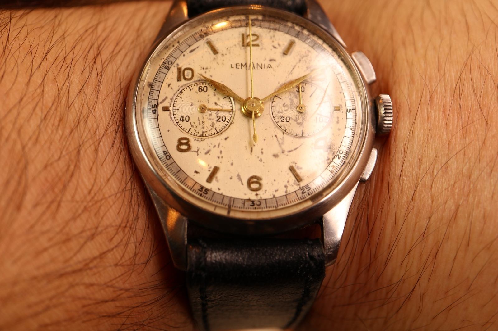 Serviced 1950s Vintage Officers Chronograph Lemania 1270 (320 / 321 ...