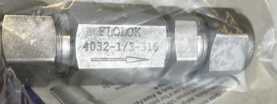 SSP FLOLOK, 4032-1/3-316, 1/2"TUBE, DUOLOCK FITTINGS, CHECK VALVE ...