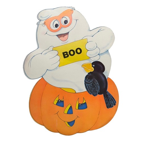 Vintage 13" Halloween Die Cut Out BOO Ghost Crow Pumpkin Jack-o-lantern ...