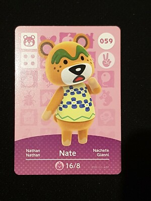 NATE ANIMAL CROSSING AMIIBO SERIES 1 CARD #059 TRACKED AU POST geniuine ...