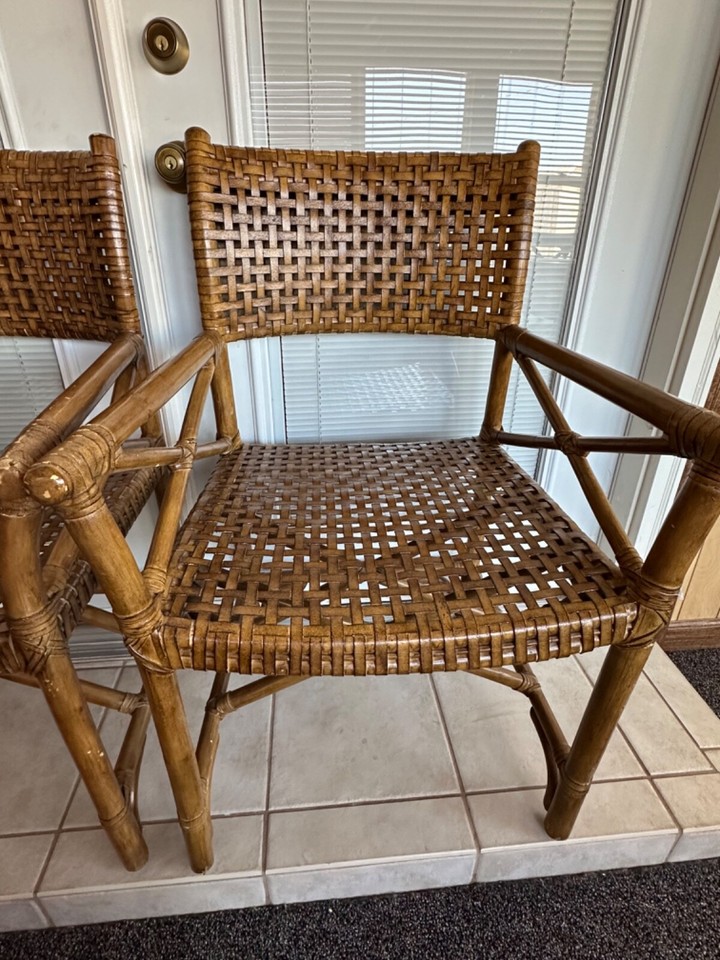 Set of 2 Bamboo & Rattan Director’s Armchairs – McGuire Style – Rawhide ...