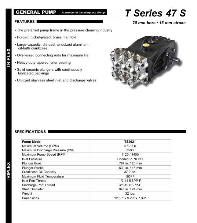 General Pump T-47 Series TS2021 5.6 GPM 3500 PSI 1450 RPM Black ...