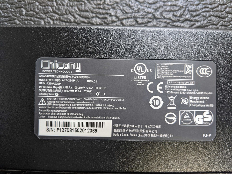 NEW Chicony AC Adapter A17-230P1A 19.5V DC 11.8A 230W MSI Clevo Gigabyte Charger | eBay