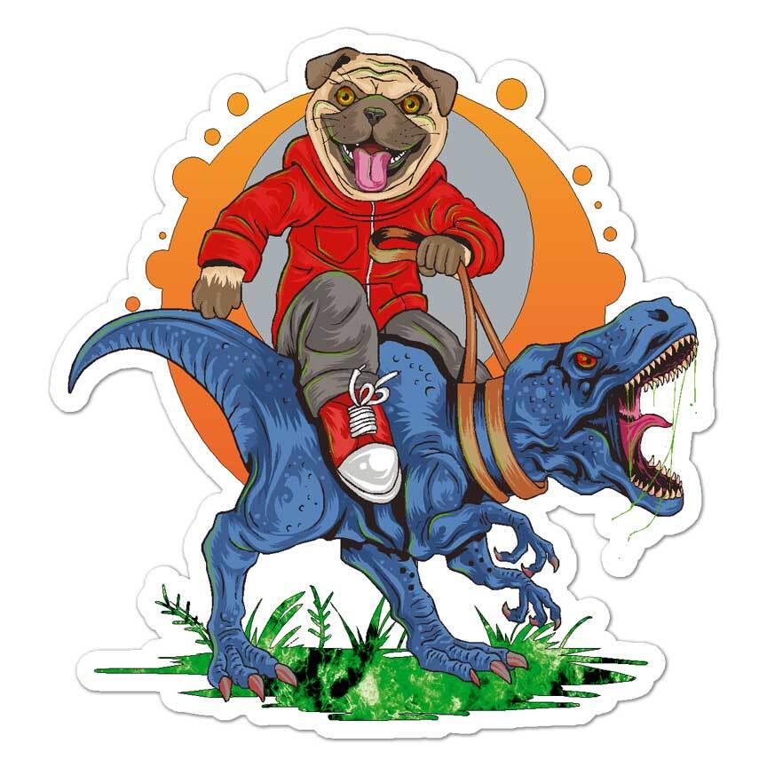 Pug Dog T-Rex Dinosaur, Vinyl Decal Sticker, Indoor Outdoor, 3 Sizes ...