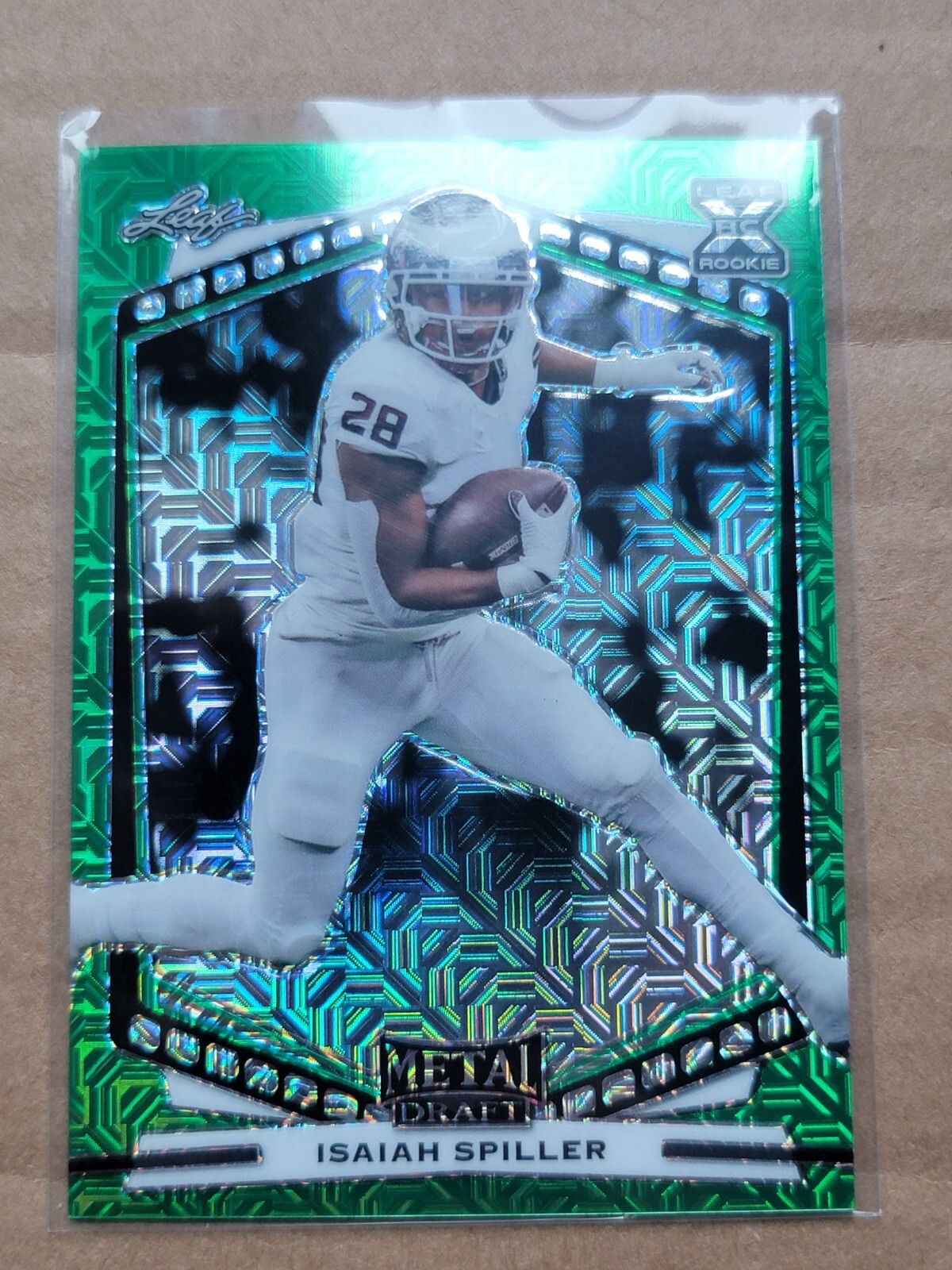 Isaiah Spiller 2022 Leaf Metal Draft Rookie Green Mojo Football Card B ...