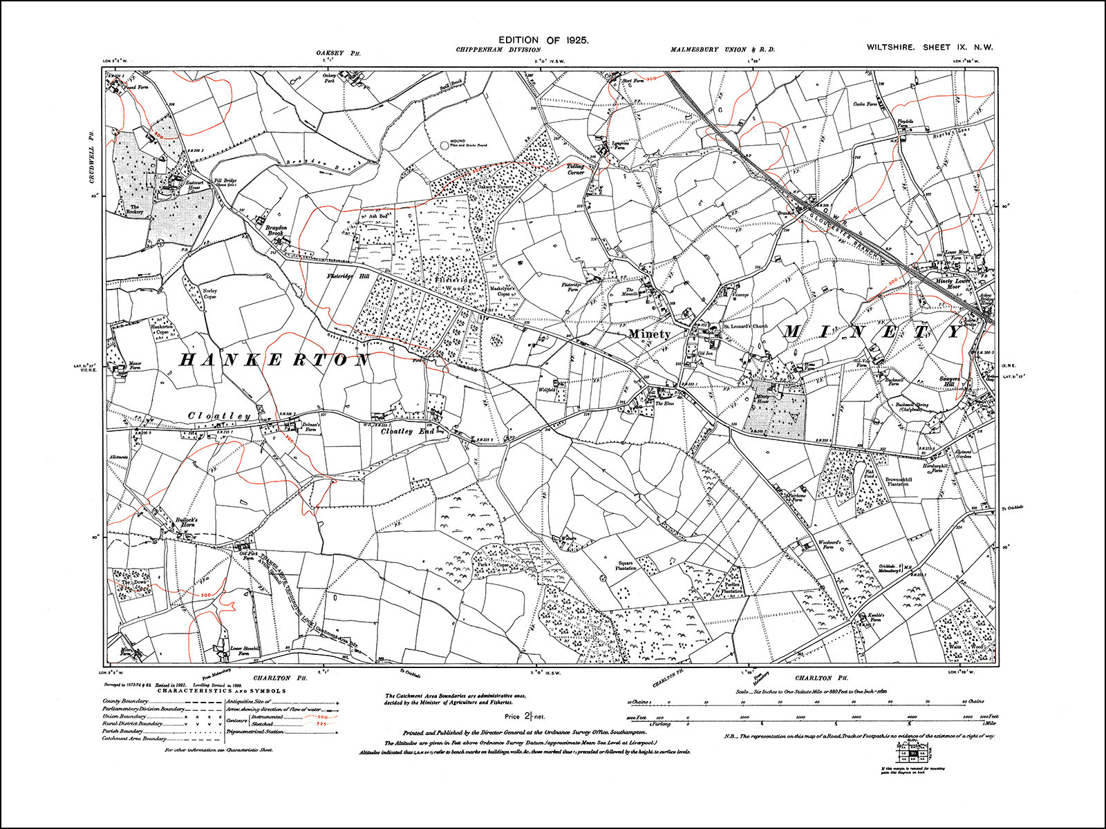 Minety, Cloatley, old map Wiltshire 1925: 9NW repro | eBay UK