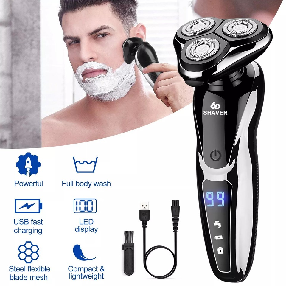 Wet/Dry Electric Razor Men USB Rechargeable Rotary Shaver Beard Trimmer ...