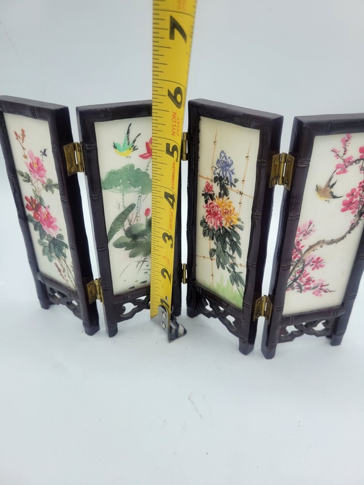 Vintage Chinese Folding Table Top Screen Handpainted 4 Panel 2 Sided | eBay