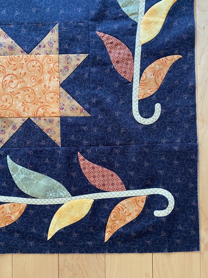 Midnight Silhouette Quilt Top Hand Applique Fall Colors Halloween Black ...