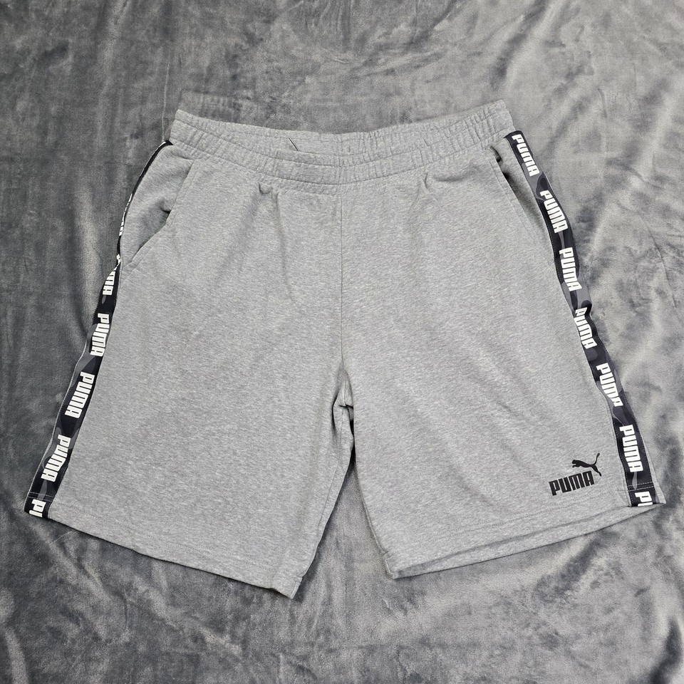 Puma Shorts Mens Large Gray Athletic Tape Logo Gym Lounge Drawstring ...