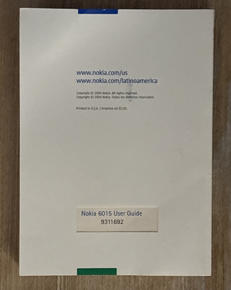 NOKIA 6015 ORIGINAL Cell Phone USER GUIDE MANUAL 2004 English Spanish ...