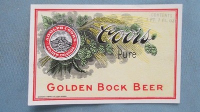 Original 1900's Coors Brewing Company Golden Bock Beer Label-Golden ...